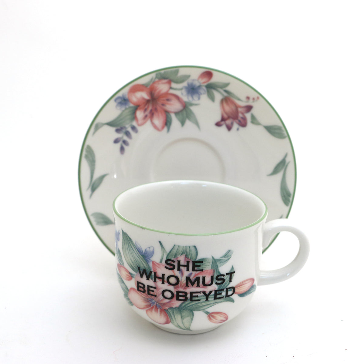 vintage teacup and saucer, She Who Must Be Obeyed, upcycled, funny tea ...